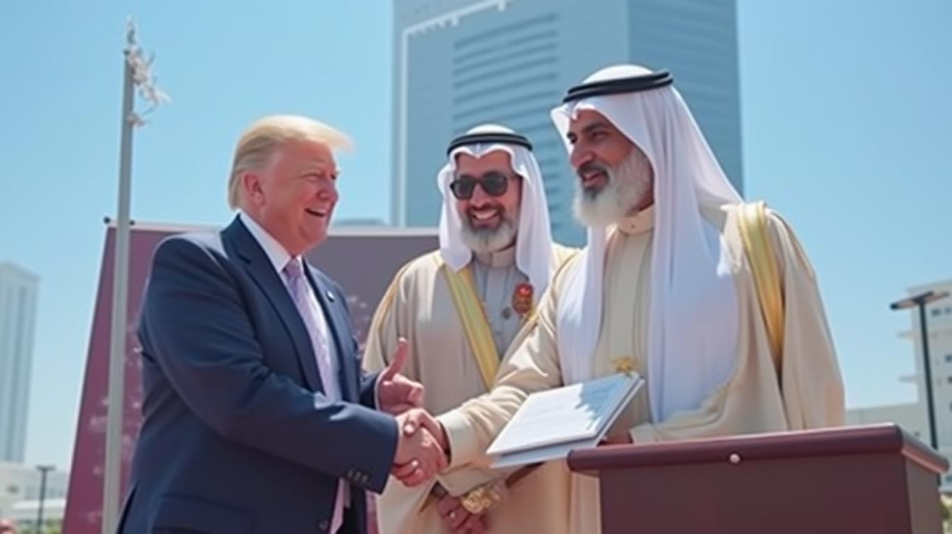 Trump attends signing ceremony with Qatar in Doha